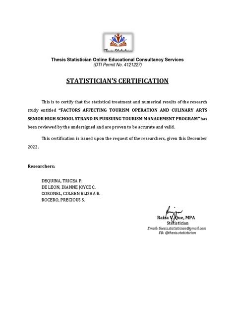 Certificate Of Statistician Elisha Coleen Coronel Pdf