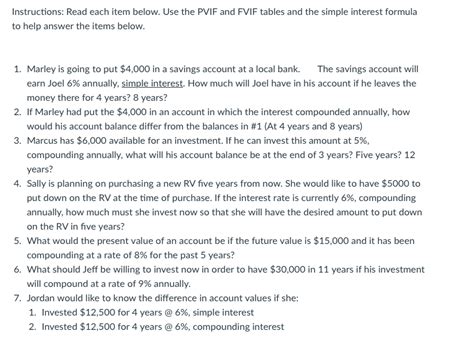 solved instructions read each item below use the pvif and