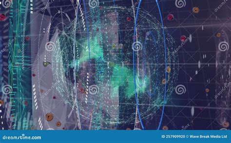 Animation Of Globe Falling Icons Data Graphs And Network Of