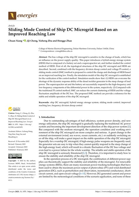 PDF Sliding Mode Control Of Ship DC Microgrid Based On An Improved Reaching Law