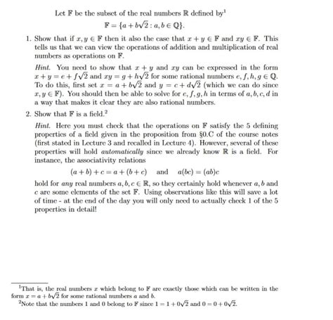 Solved Let F Be The Subset Of The Real Numbers R Defined By Chegg Com