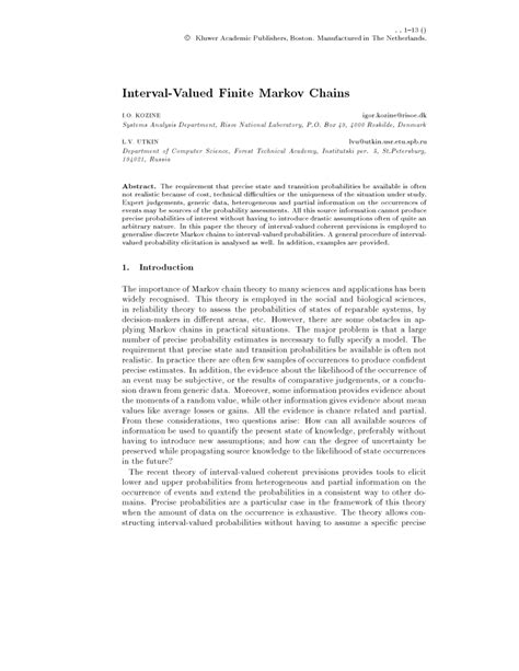 Pdf Interval Valued Finite Markov Chains