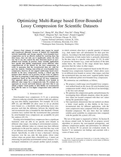 Pdf Optimizing Multi Range Based Error Bounded Lossy Compression For Scientific Datasets