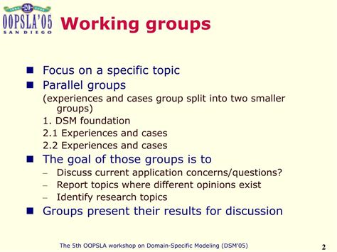 Ppt The 5th Oopsla Workshop On Domain Specific Modeling Group Reports Powerpoint