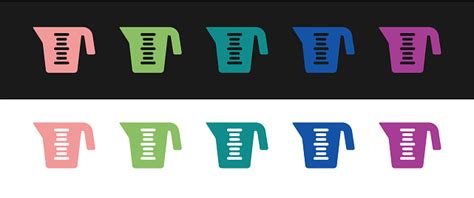 흑백 배경에 고립 된 건조하고 액체 음식 아이콘을 측정하기 위해 측정 컵을 설정합니다 손잡이가 달린 플라스틱 졸업 비커 벡터 가정 생활에 대한 스톡 벡터 아트 및 기타