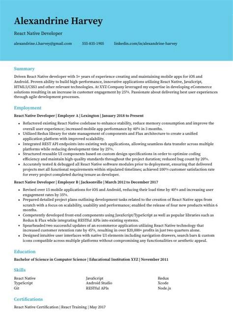 react native developer resume cv example and writing guide