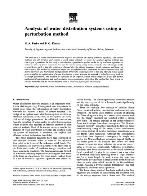 Analysis Of Water Distribution Systems Using A Download Free Pdf Matrix Mathematics