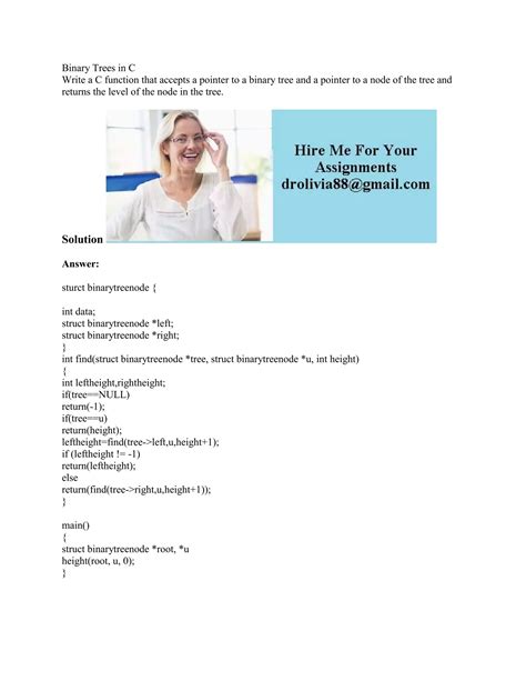 Binary Trees In C Write A C Function That Accepts A Pointer To A Binar