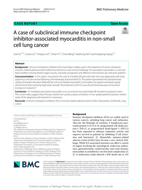Pdf A Case Of Subclinical Immune Checkpoint Inhibitor Associated Myocarditis In Non Small Cell