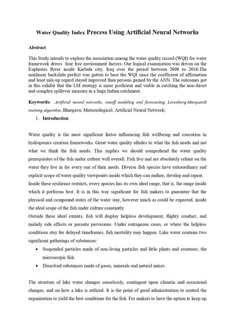 Water Quality Index Process Using Artificial Neural Networks