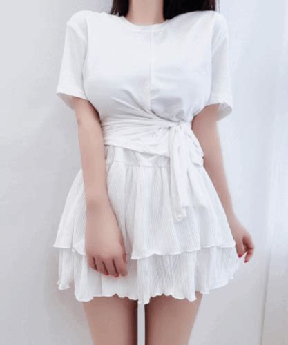 허리조절크롭맛집 리본끈 스판 굿 크롭 반팔 티 에이블리