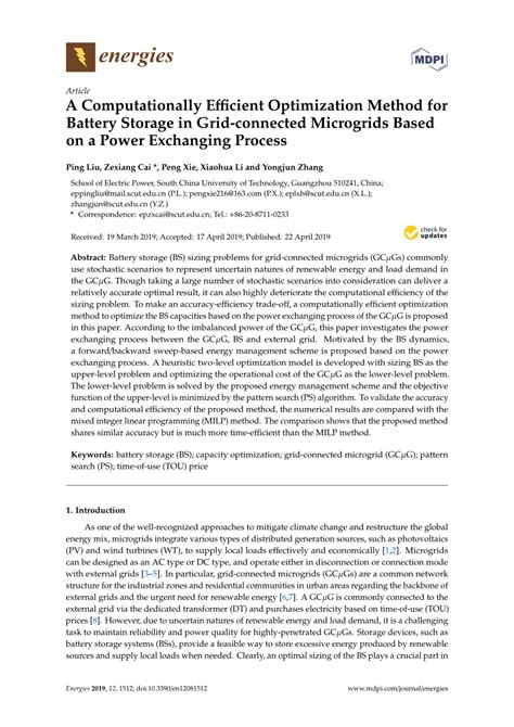 Pdf A Computationally Efficient Optimization Method For Battery Storage In Grid Connected
