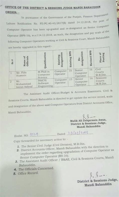 Computer Operators Time Scale Upgradation And Re Desination Notification