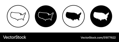 Us Map Flat Line Icon Set Thin Royalty Free Vector Image