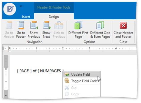 How To Insert Page Numbers In Header Or Footer WPF Controls DevExpress Documentation