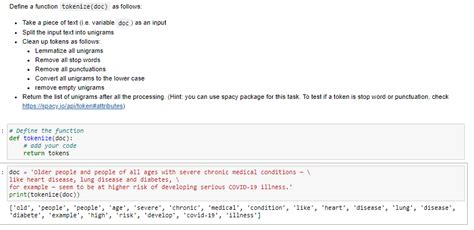 solved define a function tokenize doc as follows take a