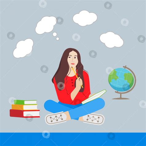 Девушка сидящая на полу со скрещенными ногами о чем то думает Ozero российский фотосток