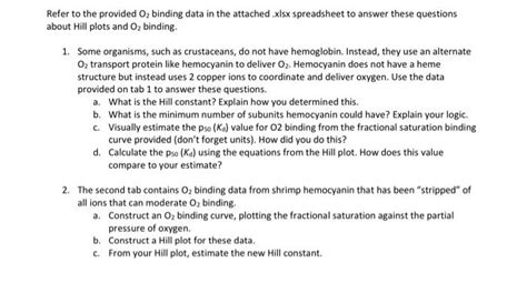 solved refer to the provided o2 binding data in the attached
