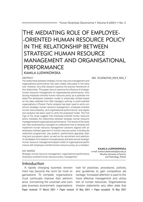 Pdf The Mediating Role Of Employee Oriented Human Resource Policy In The Relationship Between
