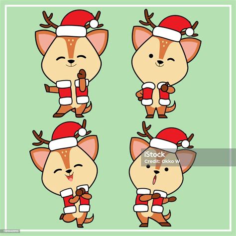 크리스마스 모자 컬렉션 귀여운 가와이 이 손으로 그린 사슴 캐릭터 일러스트 세트 5 0명에 대한 스톡 벡터 아트 및 기타 이미지 0명 개체 그룹 겨울 Istock