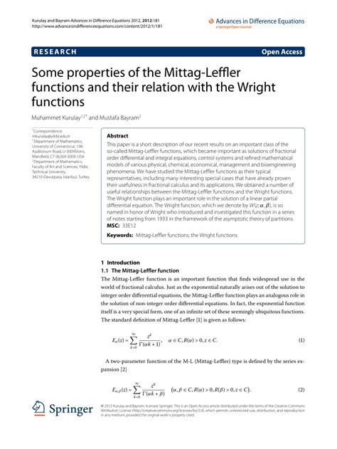 Pdf Some Properties Of The Mittag Leffler Functions And Their