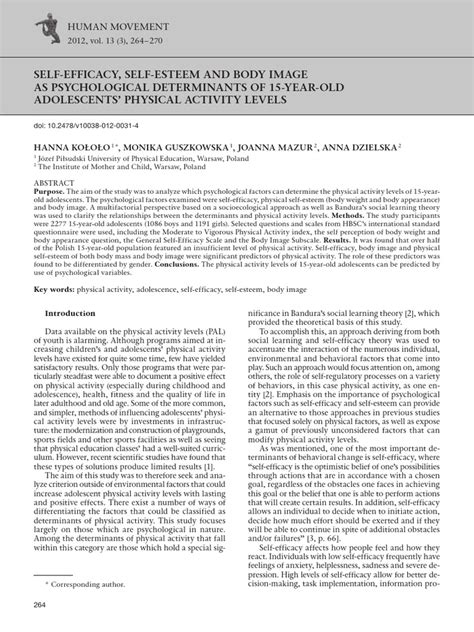 Self Efficacy Self Esteem And Body Image As Psychological Determinants
