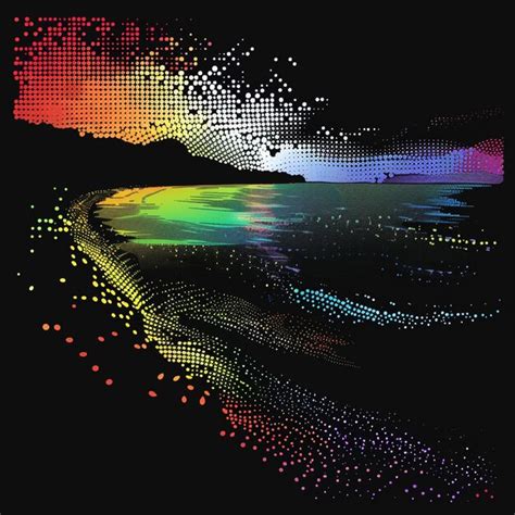 2d Vector Illustrations Of White Haven Beach Icons In Dot Matrix Style With Vibrant Colors