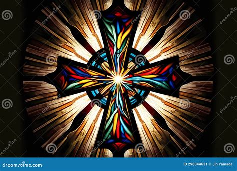 Symmetrical Pattern In Stained Glass Window Style Computer Generated Graphics Stock