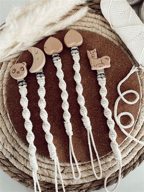 Macrame Pacifier Clip Boho Paci Holder Wood Pacifier Clip 100 Cotton Macrame Pacifier Clip