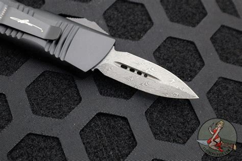 Microtech Mini Troodon Otf Knife Double Edge Black Handle Damascus