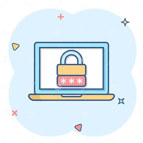 Laptop With Password Icon In Comic Style Computer Access Cartoon Vector Illustration On White