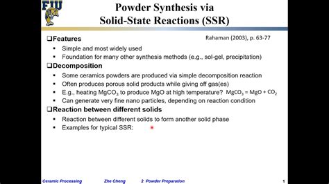 Ceramic Processing L2 06 Solid State Reaction Youtube