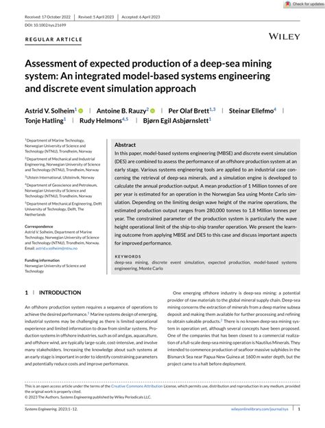 pdf assessment of expected production of a deep‐sea mining system an