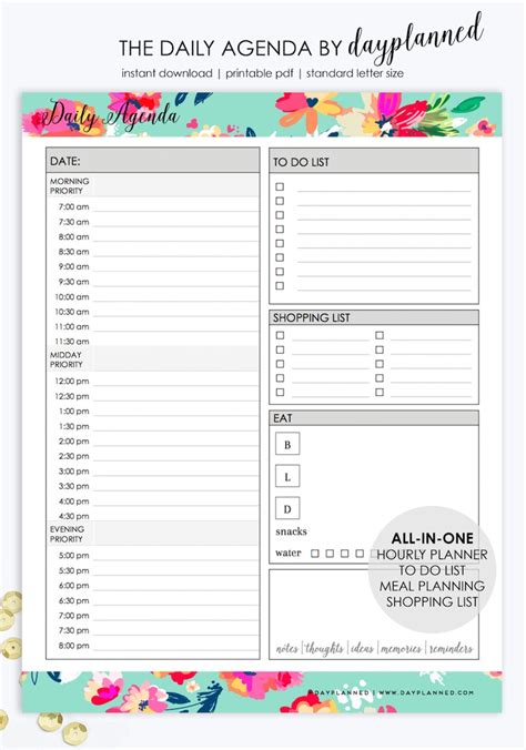 DAILY AGENDA Instant Download By DayPlanned Com Etsy