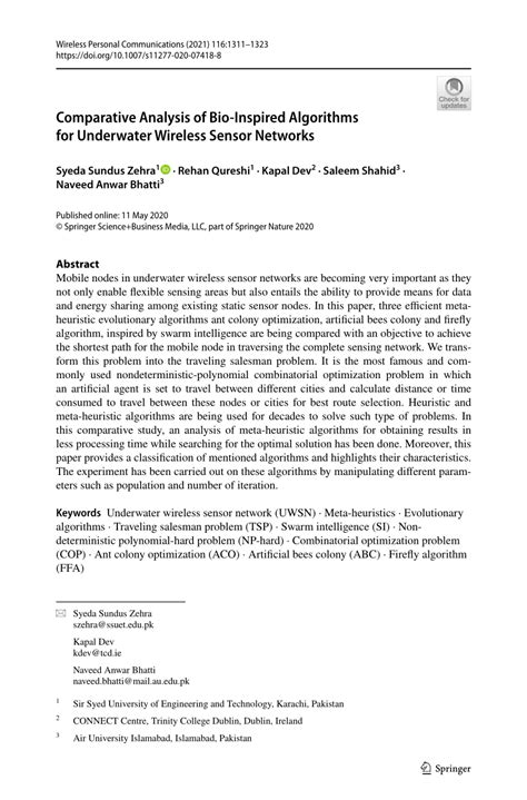 Pdf Comparative Analysis Of Bio Inspired Algorithms For Underwater