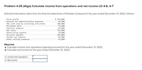 Solved Problem Algo Calculate Income From Operations Chegg