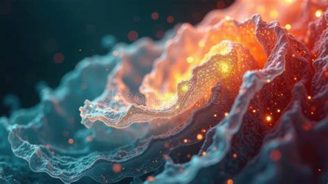 Abstract Fiery Cosmic Landscape With Glowing Particles And Undulating Formations Generative Ai