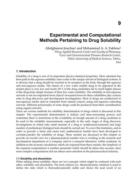 Pdf Experimental And Computational Methods Pertaining To Drug Solubility