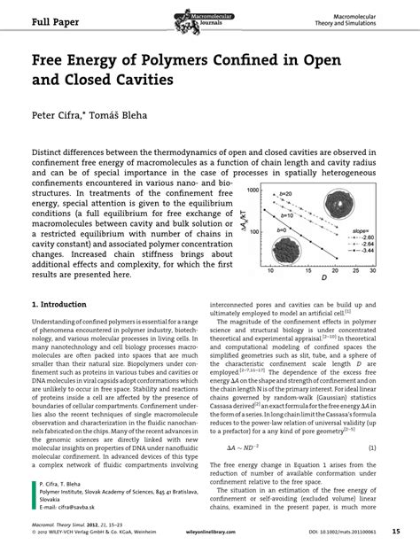 Pdf Free Energy Of Polymers Confined In Open And Closed Cavities