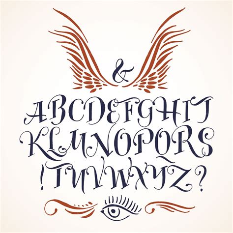 필기 스크립트 글꼴 브러시 글꼴 대문자 숫자 문장 부호 무료 벡터