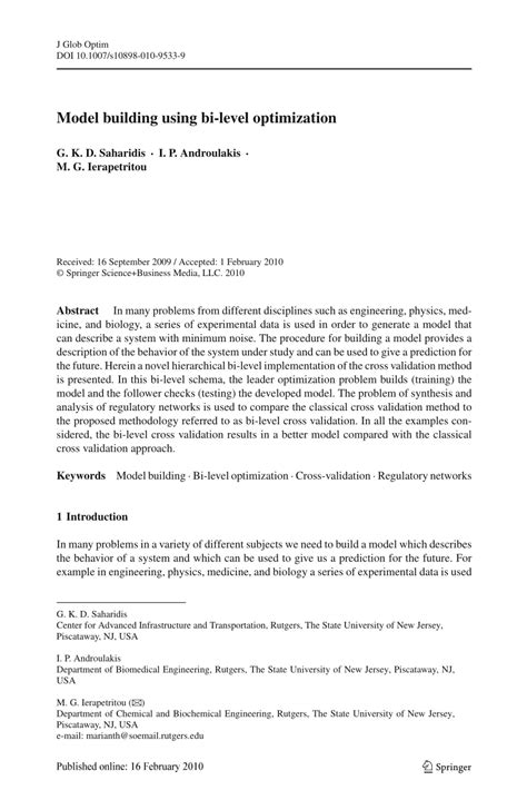 Pdf Model Building Using Bi Level Optimization