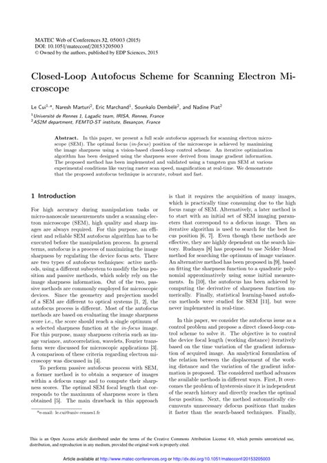 Pdf Closed Loop Autofocus Scheme For Scanning Electron Microscope