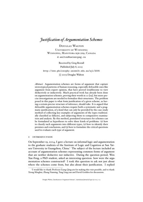 Pdf Justification Of Argument Schemes