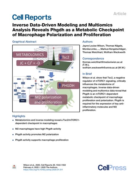 Pdf Inverse Data Driven Modeling And Multiomics Analysis Reveals Phgdh As A Metabolic