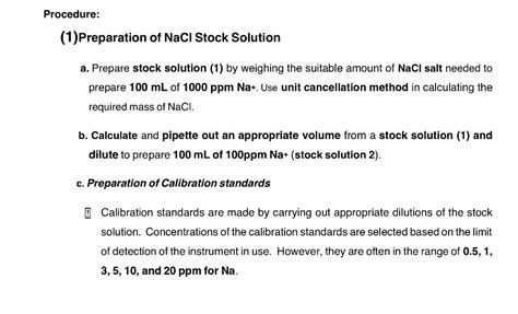 Solved Procedure Preparation Of NaCl Stock Solution A Chegg Com