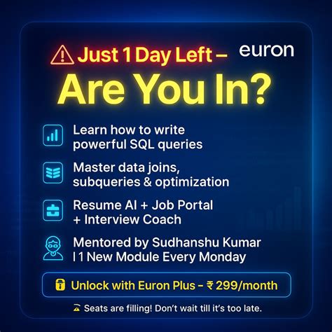 Sqlmasters Careergrowth Dataskills Enrol Sql Dataanalytics Euron