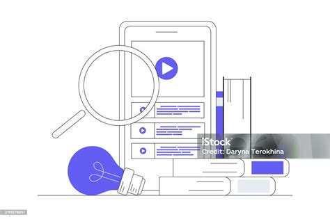 온라인 비디오 교육 튜토리얼 팟캐스트 및 돋보기를 통한 비즈니스 연구 및 학습 평면 만화 벡터 일러스트 레이 션 아이콘