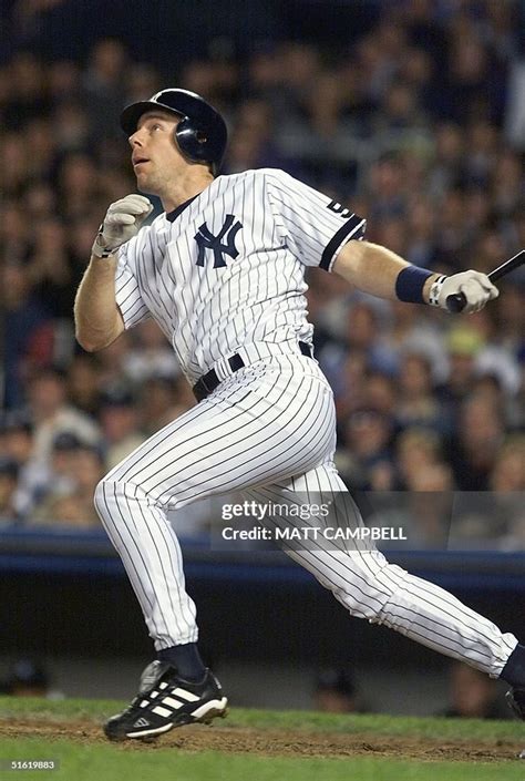 New York Yankees Scott Brosius Watches His Two Run Homer In The News