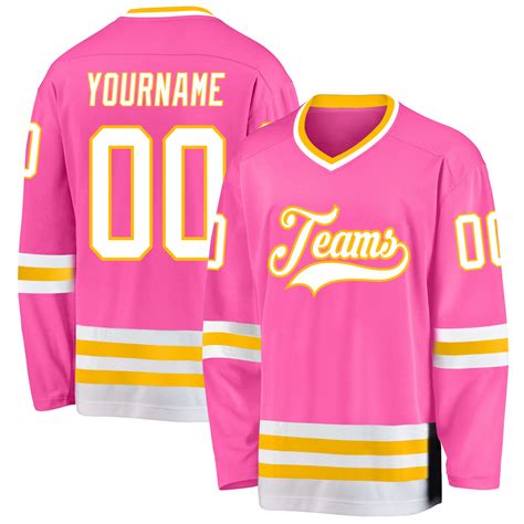 Custom Pink White Gold Hockey Jersey Free Shipping Fiitg