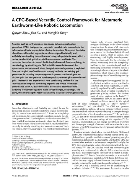 Pdf A Cpg‐based Versatile Control Framework For Metameric Earthworm‐like Robotic Locomotion